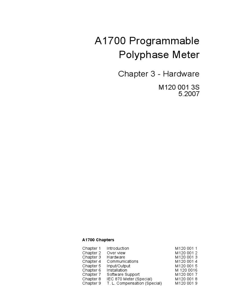 A1700 Programmable Polyphase Meter: Chapter 3 - Hardware | PDF | Electrical Engineering | Computing