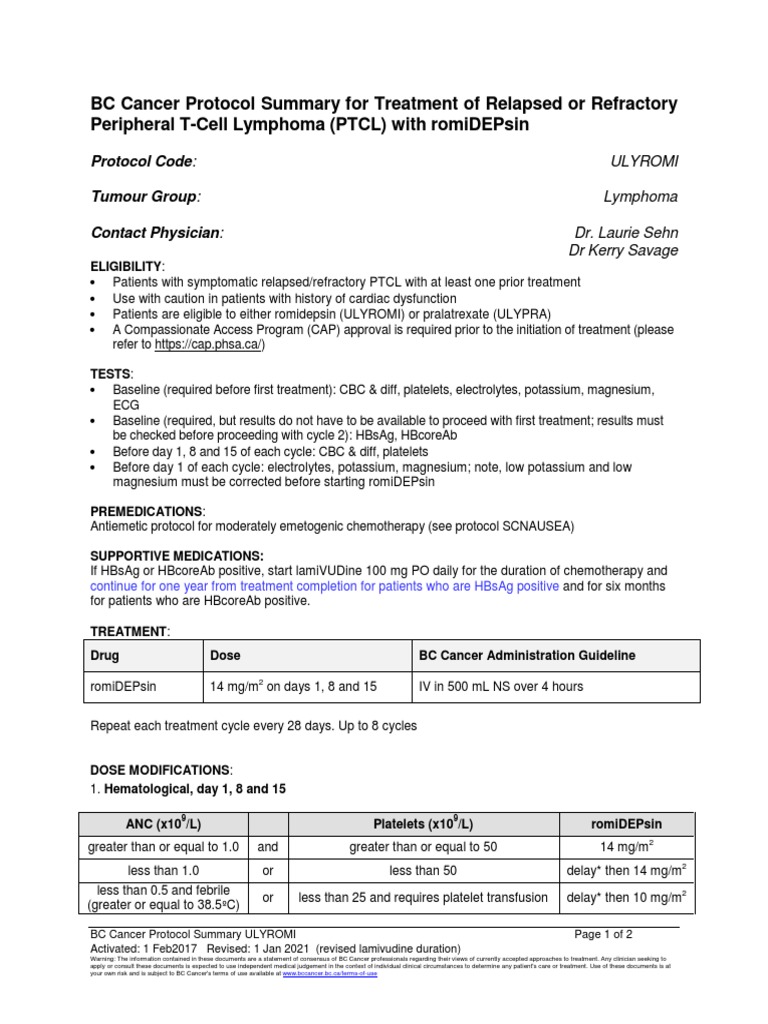Treatment Protocol for Relapsed or Refractory Peripheral T-Cell ...
