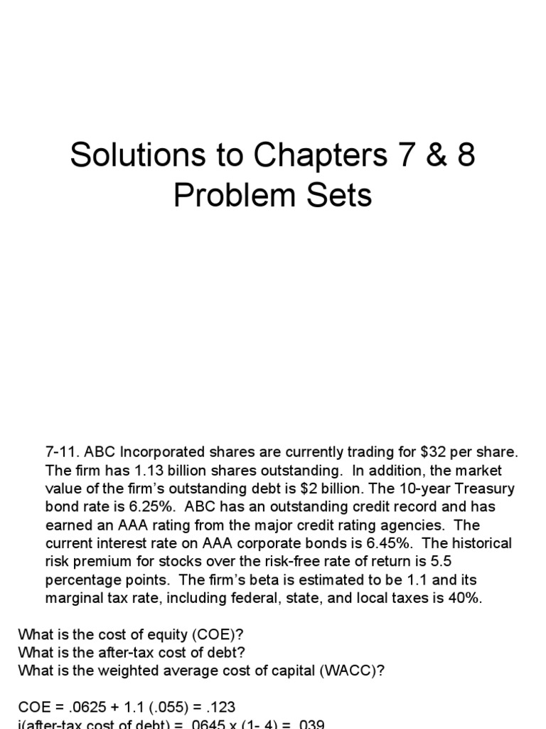 Solutions To Chapters 7 and 8 Problem Sets | PDF | Cost Of Capital ...