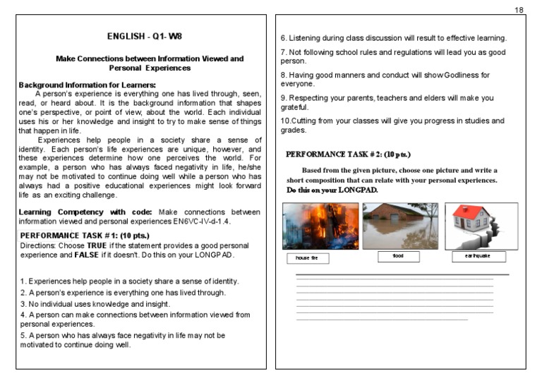 English 6-Q1-Week 8 | PDF | Experience | Learning