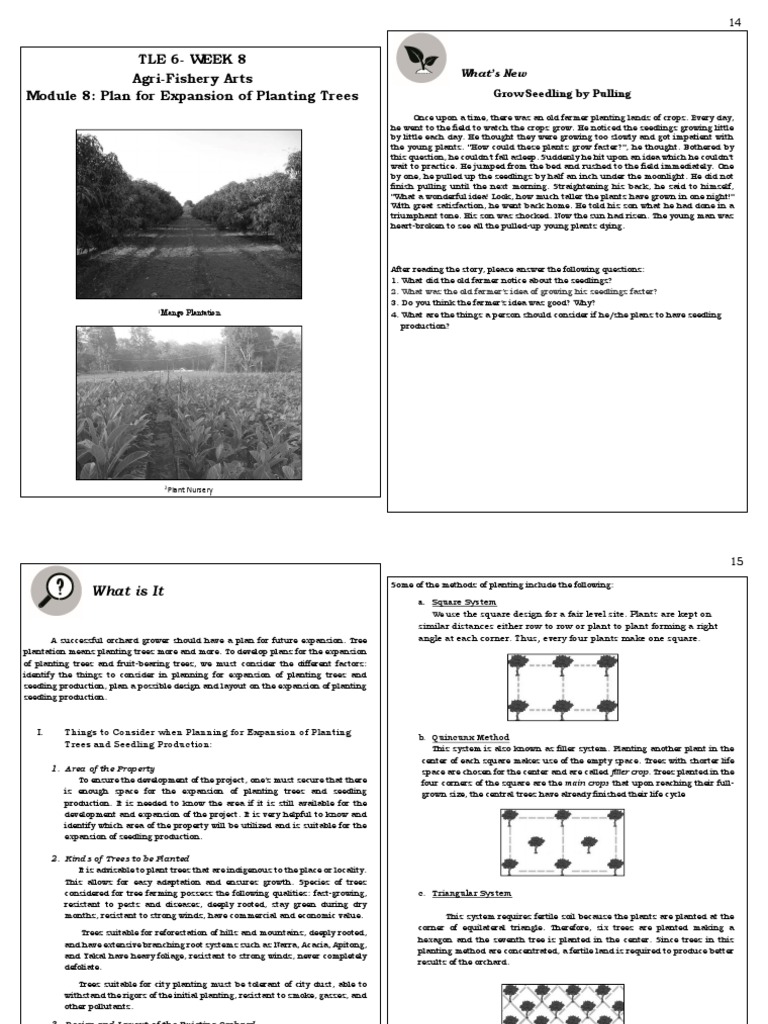 Tle 6-Week 8 Agri-Fishery Arts Module 8: Plan For Expansion of Planting ...