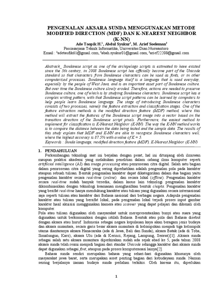 Pengenalan Aksara Sunda Menggunakan Metode Modified Direction (MDF) Dan K-Nearest Neighbor (K-NN ...