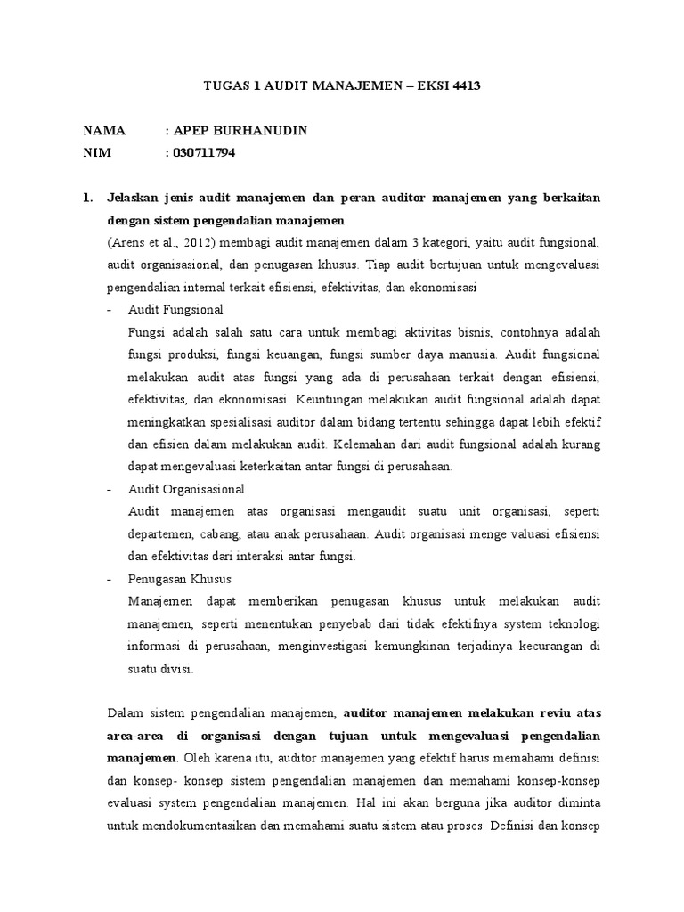 JAWABAN TUGAS 1 Audit Manajemen | PDF