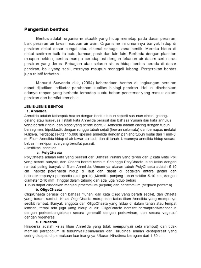 Pengertian dan Jenis-Jenis Benthos | PDF