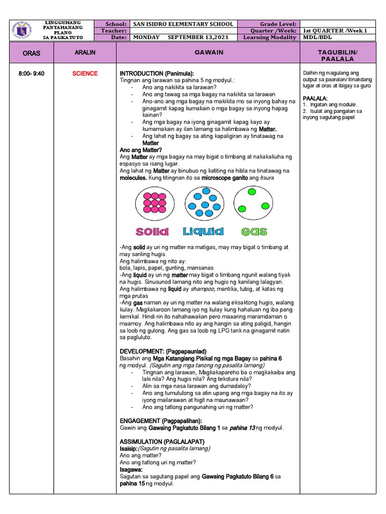 q1 Week 1 Science WHLP 2021 2022 | PDF