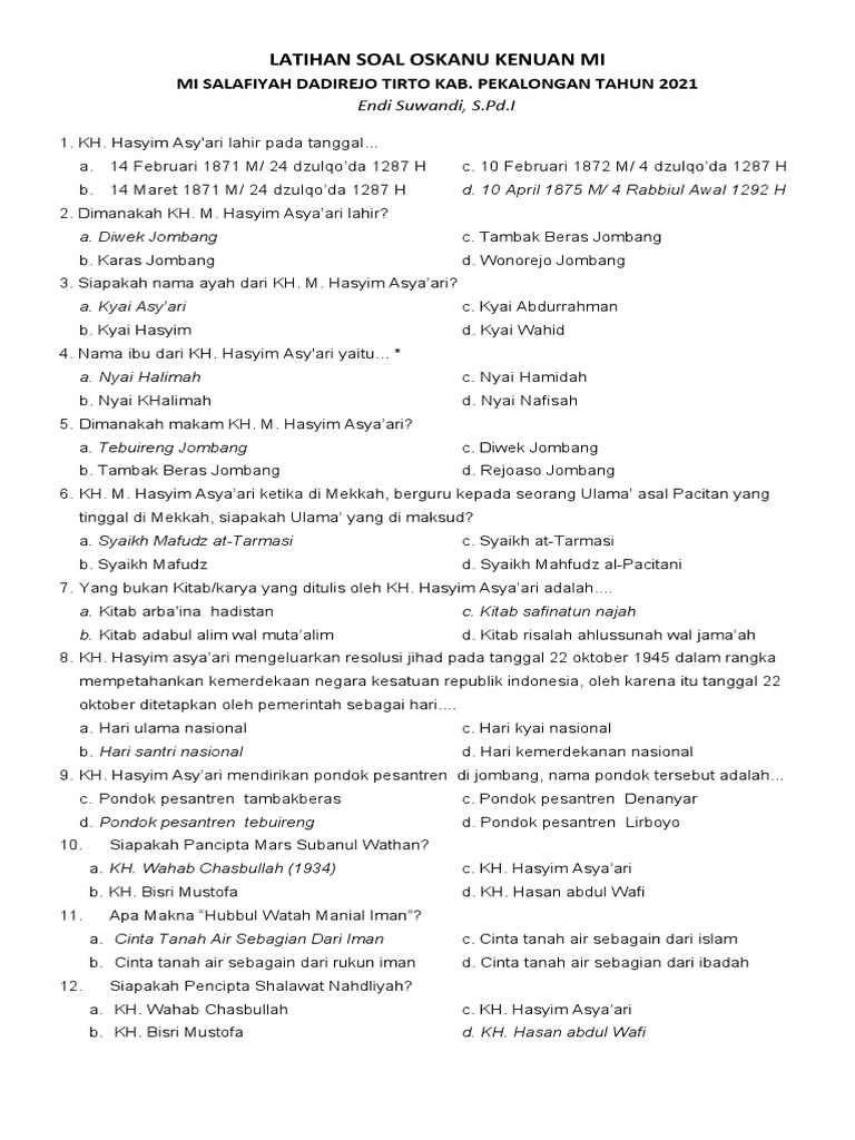 Latihan Soal Oskanu Mi Tahab 2 | PDF | Agama & Spiritualitas