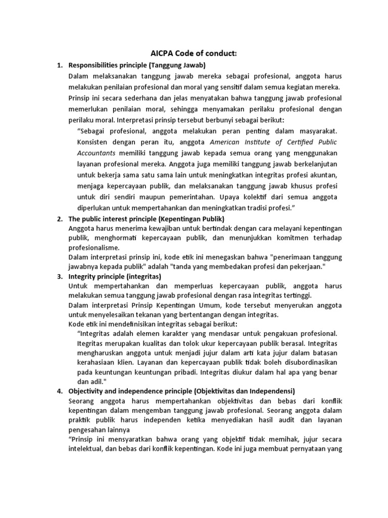 Prinsip Etika AICPA untuk Akuntan | PDF | Karier & Perkembangan | Bisnis