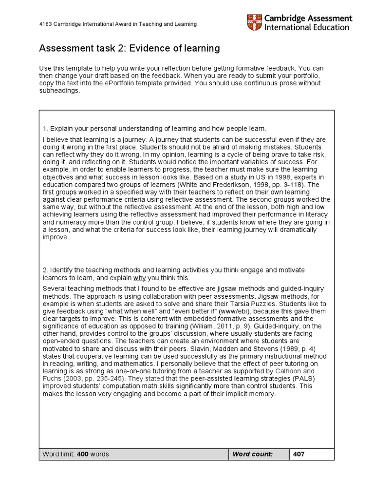 Assessment Task - 2 - Evidence - Learning (2) Finish | PDF ...