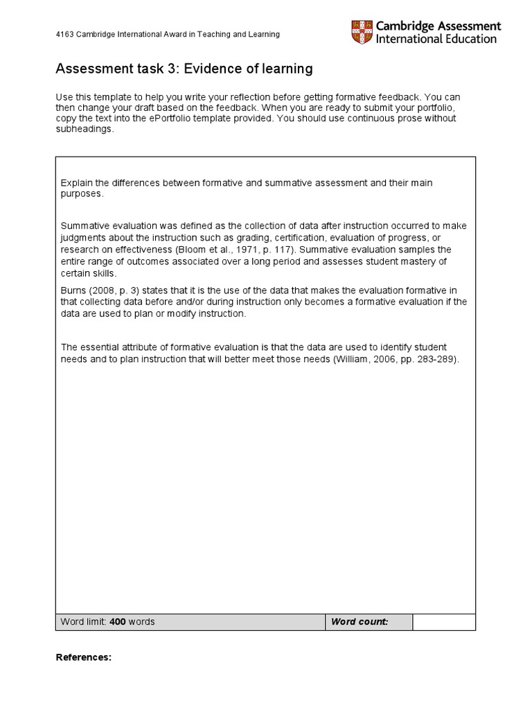 Assessment Task - 3 - Evidence - Learning Finish | PDF