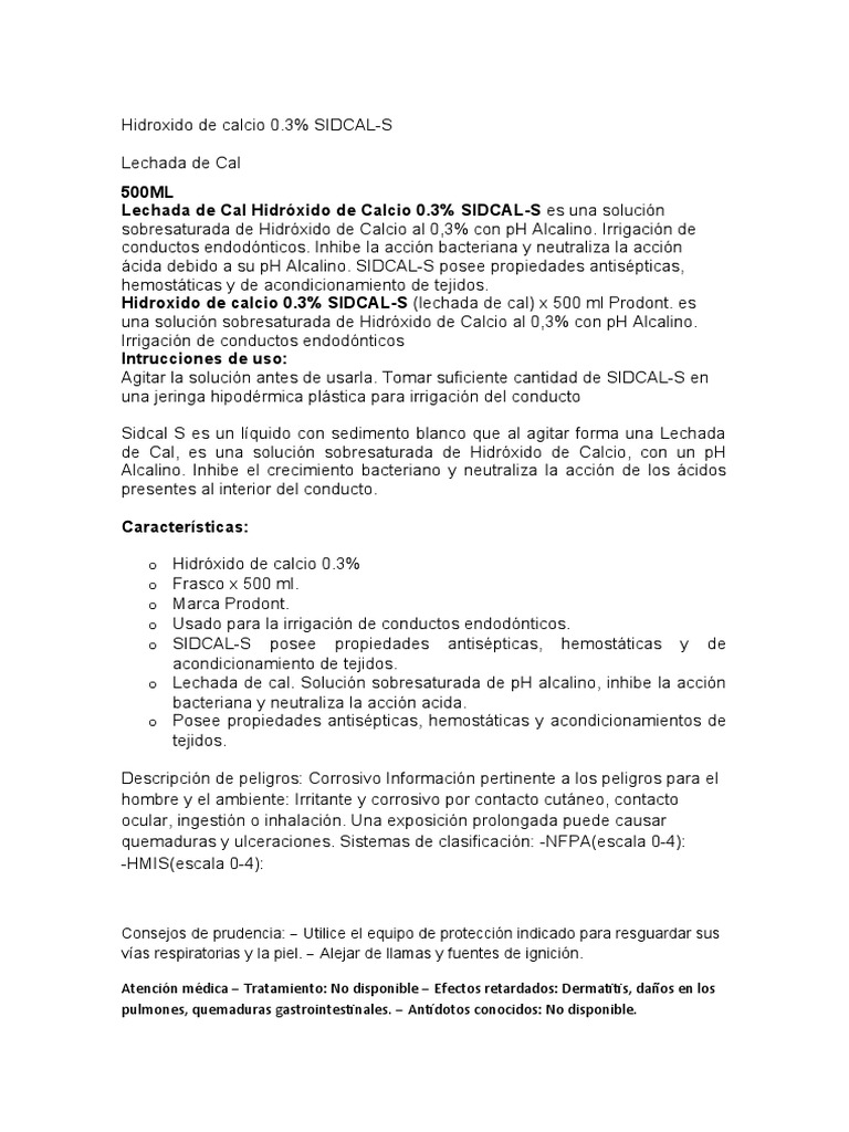 Solución Endodóntica Antiséptica SIDCAL-S | PDF
