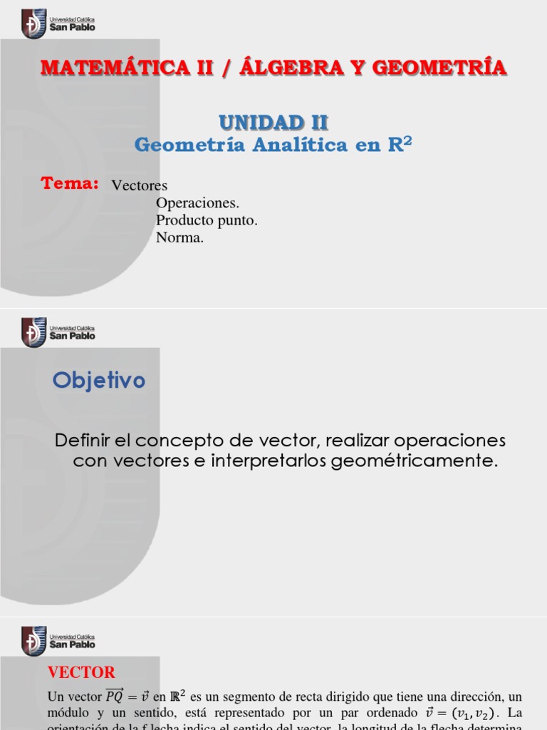 Vectores y Operaciones en R2 | PDF | Vector Euclidiano | Objetos ...