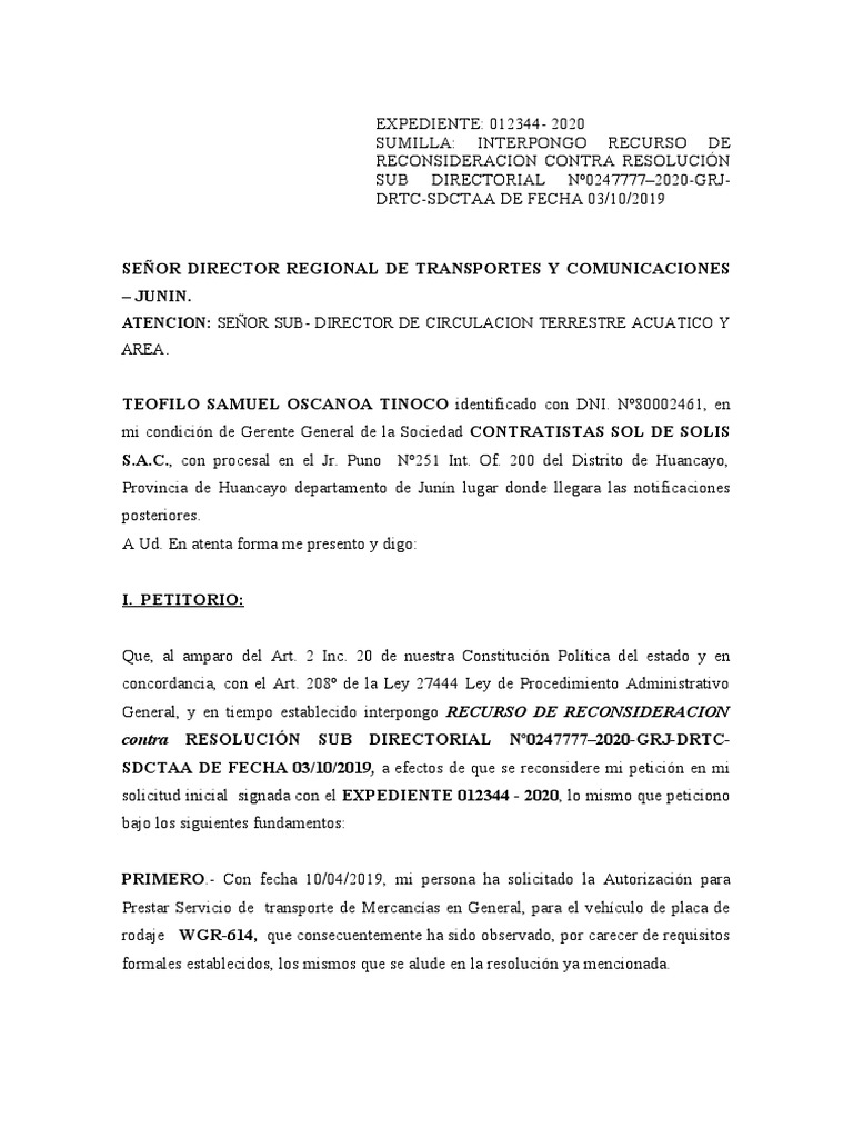 Modelo de Escrito de Recurso de Reconsideracion | PDF | Gobierno | Justicia