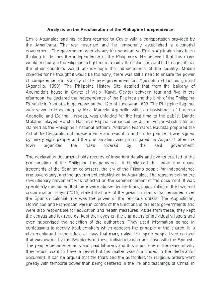 Analysis On The Proclamation of The Philippine Independence | PDF ...