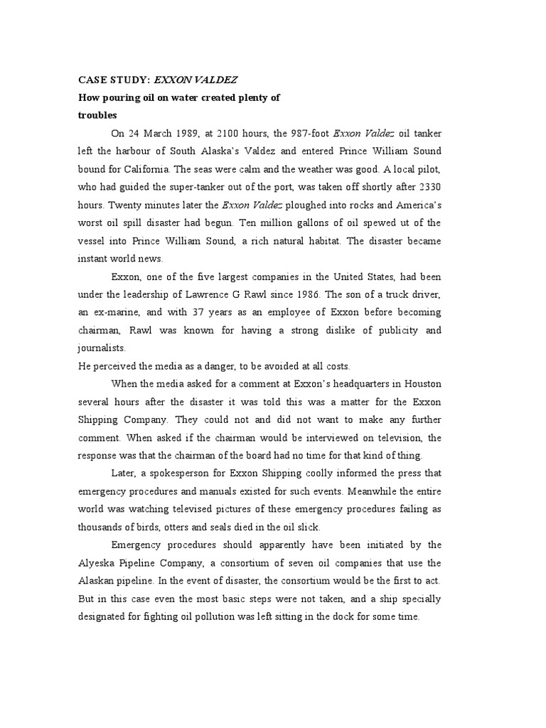 Case Study Exxon Valdez | PDF | Exxon Mobil | Oil Spill
