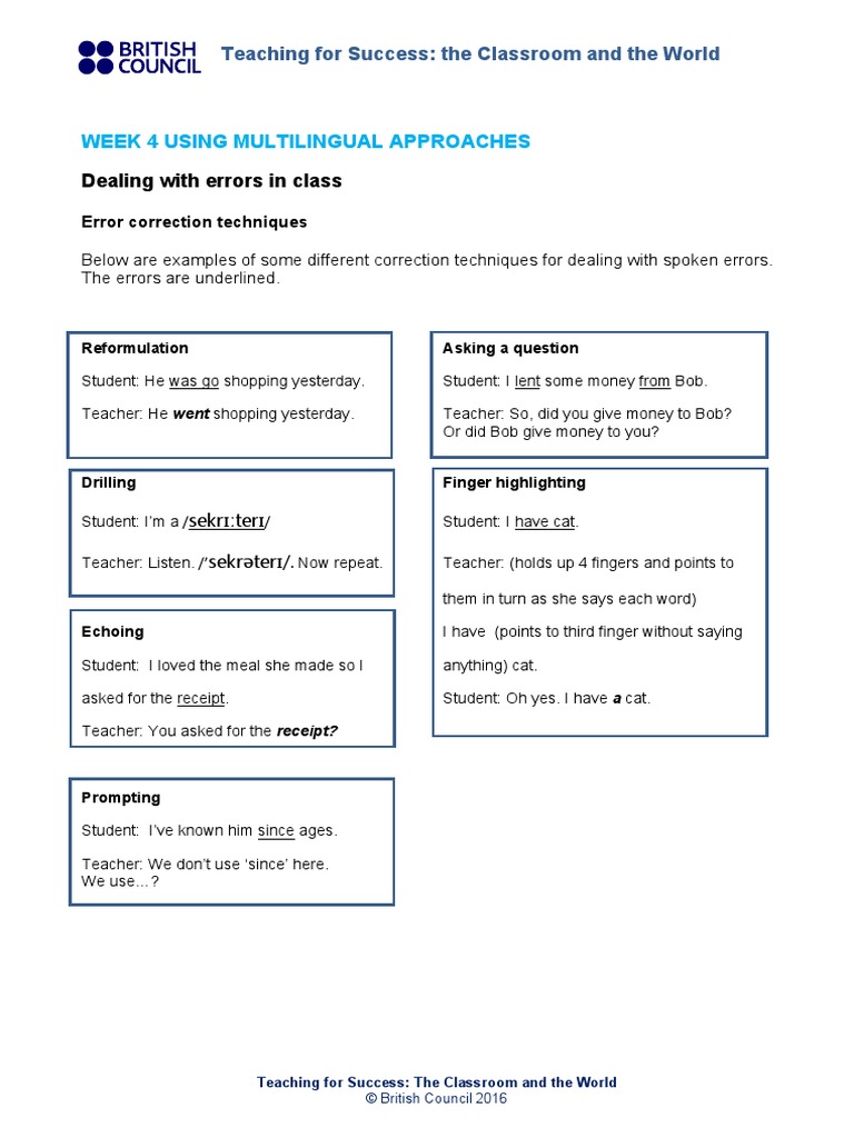 Dealing With Errors in Class: Week 4 Using Multilingual Approaches ...