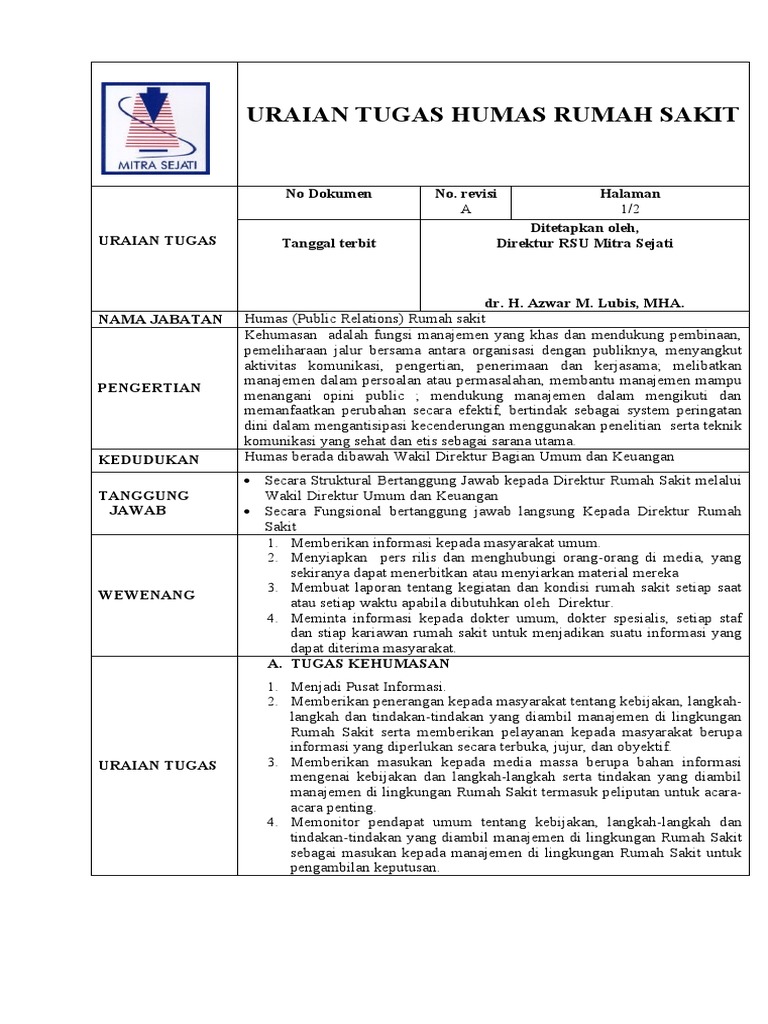 Tugas dan Fungsi Humas Rumah Sakit | PDF | Pengembangan Diri