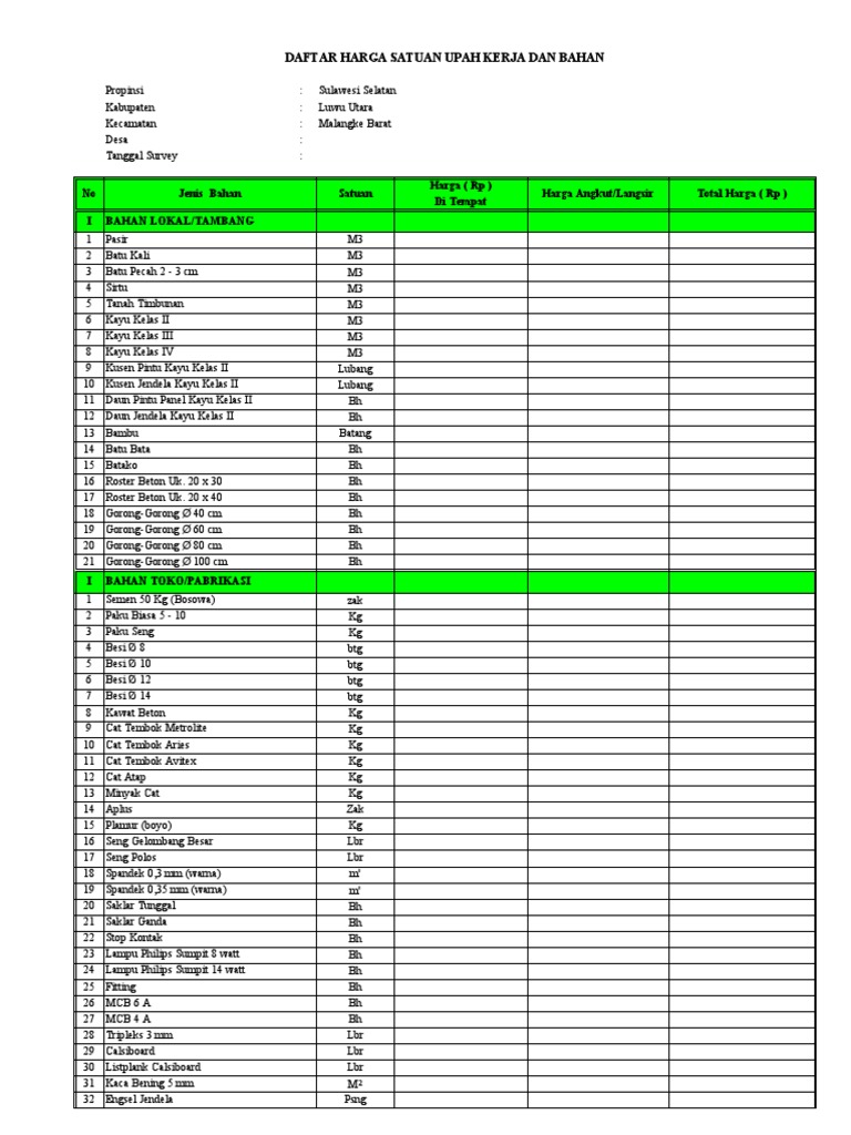 Format Survey Harga | PDF