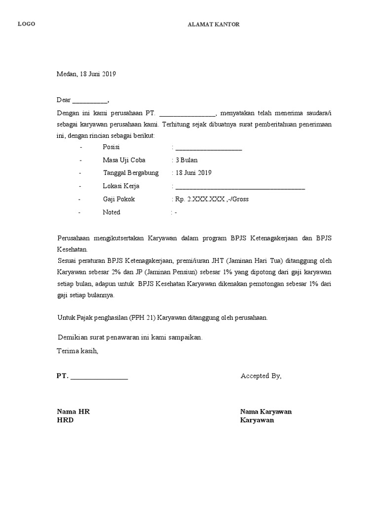 Contoh Form Offering Letter | PDF