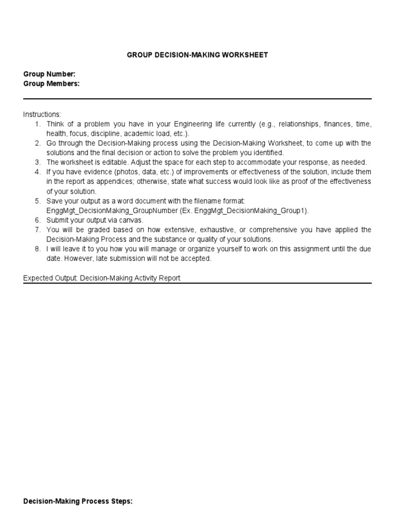 EnggMgt - DecisionMaking Worksheet-1 | PDF | Decision Making ...