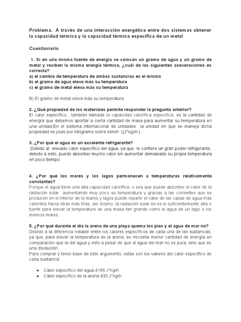 Previo Práctica 5. Capacidad Térmica | PDF | Capacidad calorífica ...