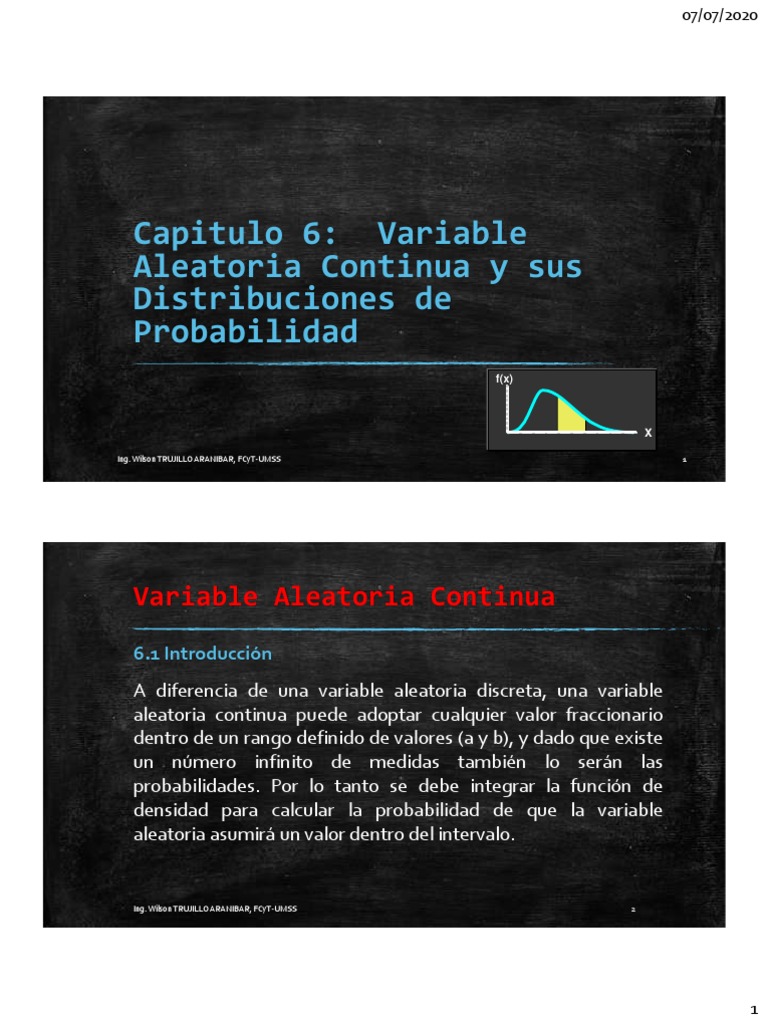 Capitulo 6 - Variable Aleatoria Continua | PDF | Variable aleatoria | Teoría de probabilidad