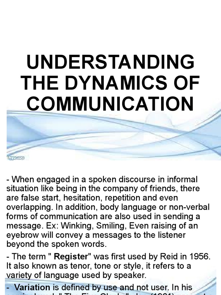 Understanding The Dynamics of Communication | PDF | Cross Cultural ...