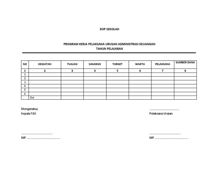 Program Kerja Keuangan Sekolah | PDF