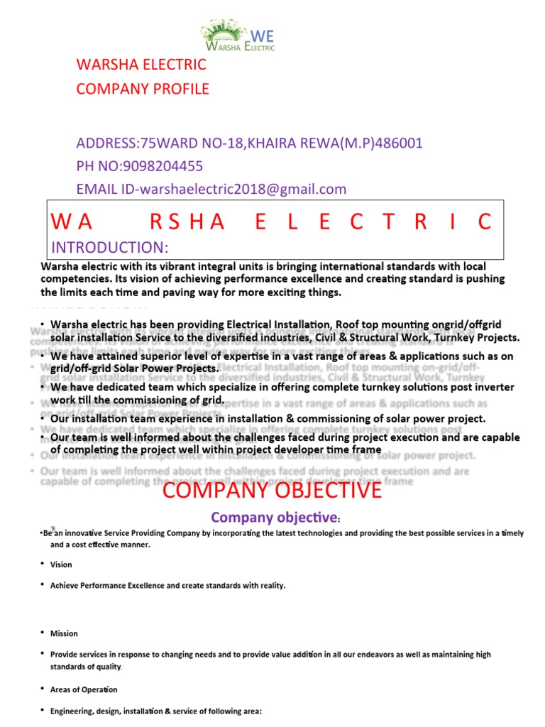 Warsha Electric Profile | PDF | Solar Power | Power Station