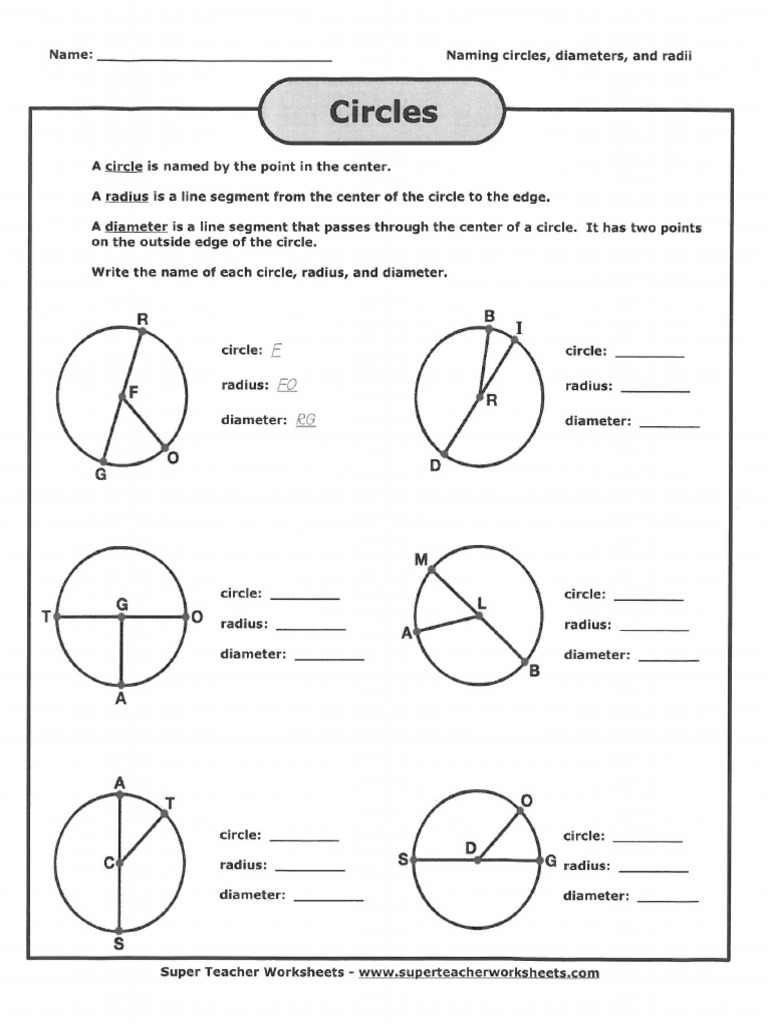 Radius, Diameter, Circumference, Area Booklet (Super Teacher Worksheets ...