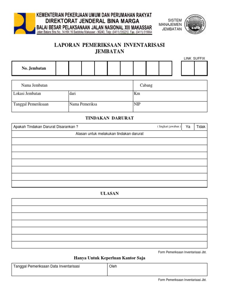 Formulir Survei Inv Jembatan BMS | PDF