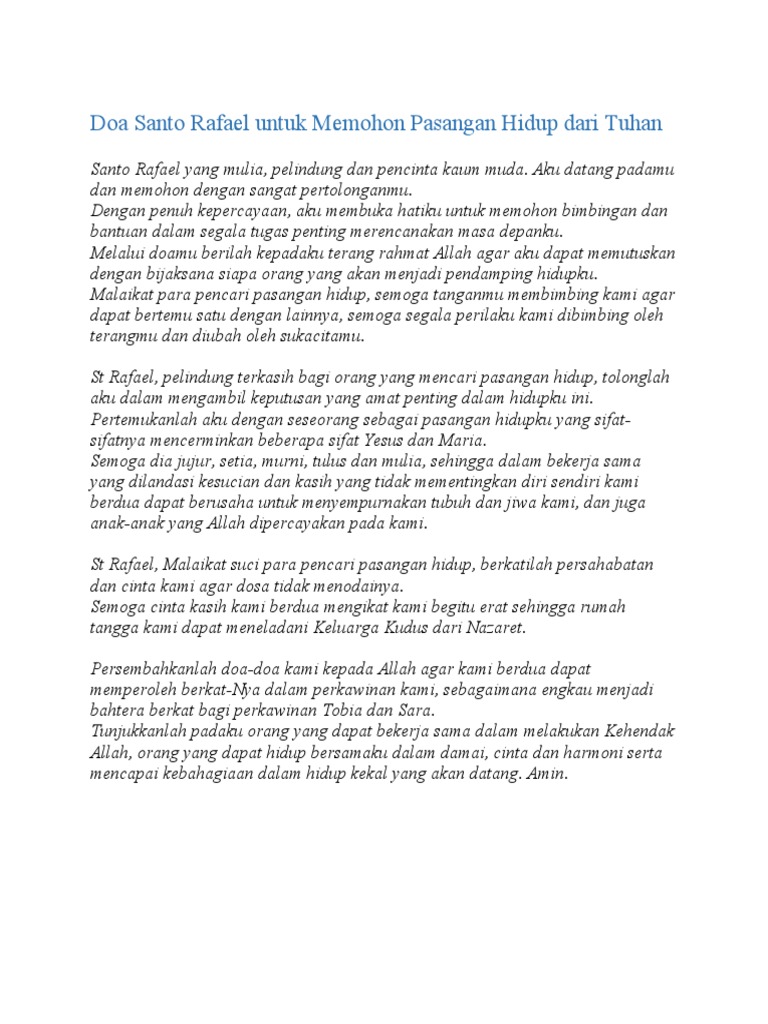 Doa Santo Rafael Untuk Memohon Pasangan Hidup Dari Tuhan | PDF