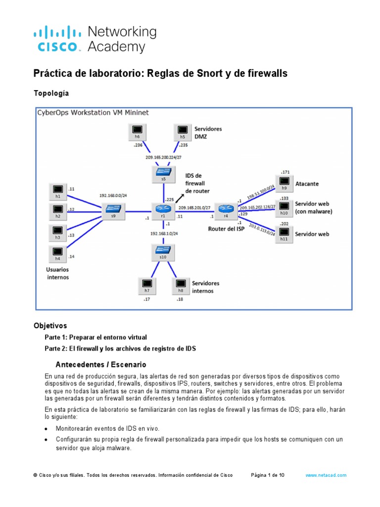 12.1.1.7 Lab - Snort and Firewall Rules | PDF | Cortafuegos (informática) | Interfaz de línea de ...