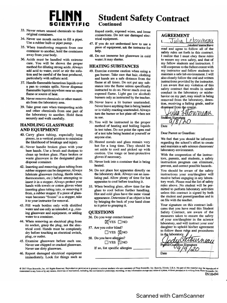 Chemistry Safety Contract | PDF