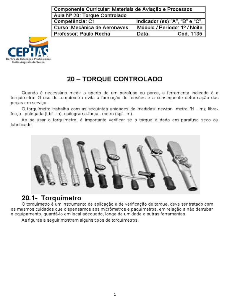 Aula 20 - Torque Controlado - 1135 | PDF | Parafuso | Torque