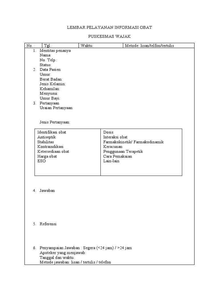 Lembar Pelayanan Informasi Obat | PDF