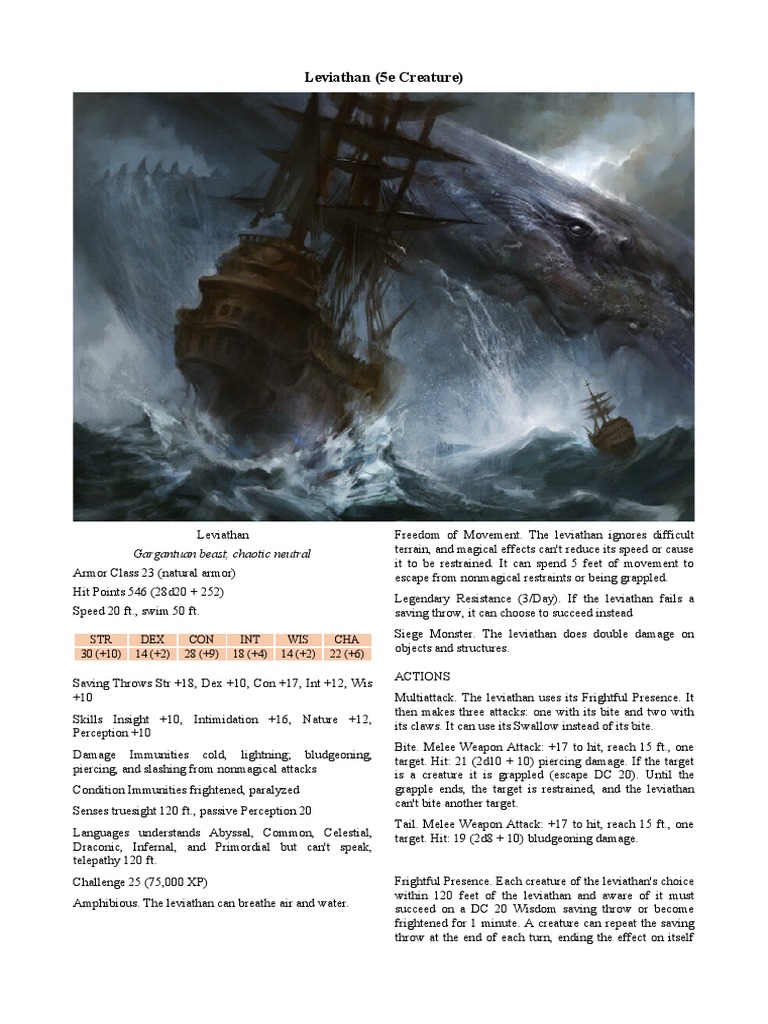 Leviathan (5e Creature) : Gargantuan Beast, Chaotic Neutral | PDF