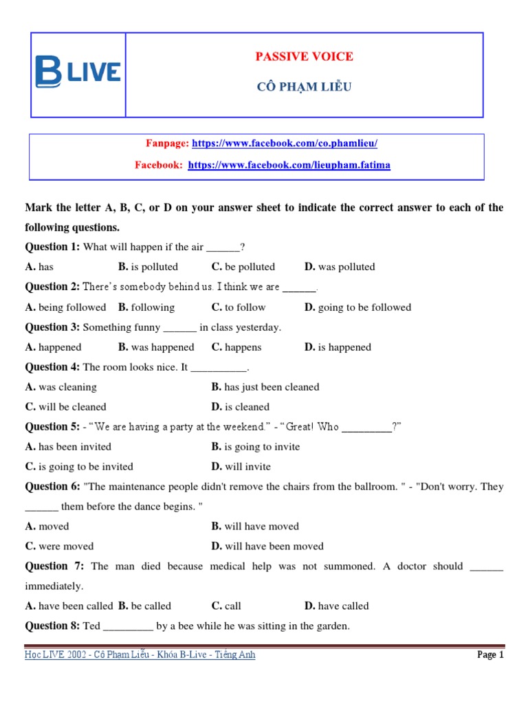 English Grammar Test: Multiple Choice Questions on Tenses, Active and ...