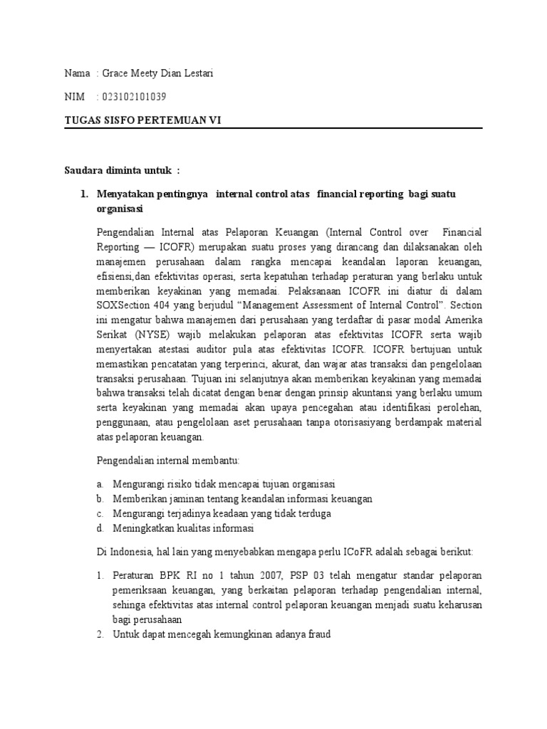 Tugas Individu - Grace Meety - 39F - ICOFR | PDF