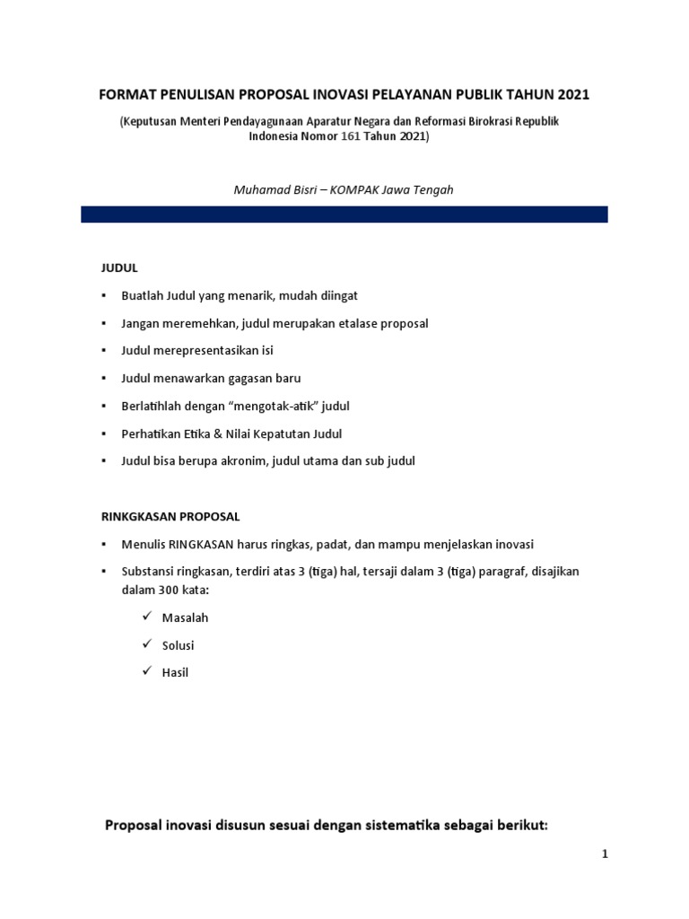 Format Proposal Inovasi & Isiannya KIPP 2021 | PDF