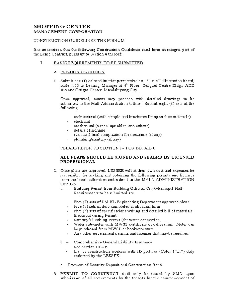 Shopping Center-Construction Guidelines | PDF | Lease | Duct (Flow)
