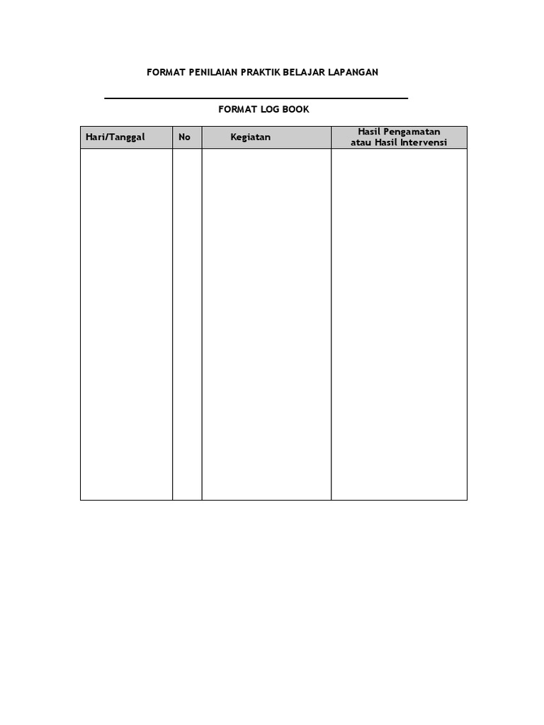 Format Log Book Praktik Belajar Lapangan | PDF