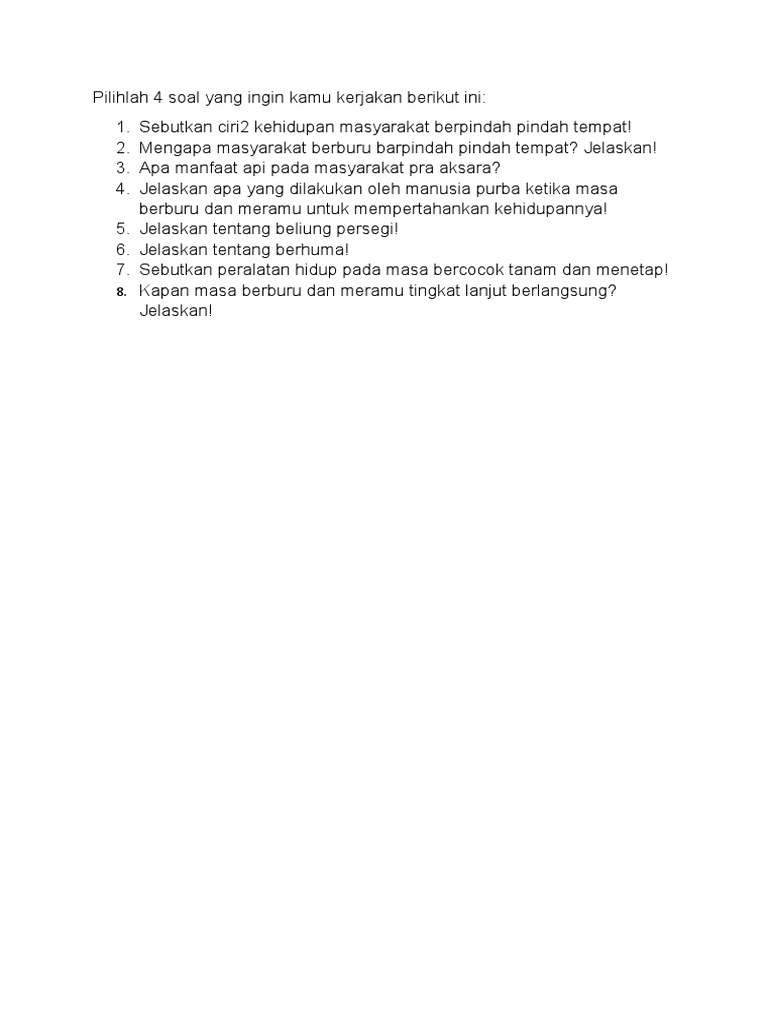 Soal Latihan Pola Hunian Manusia Praaksara | PDF