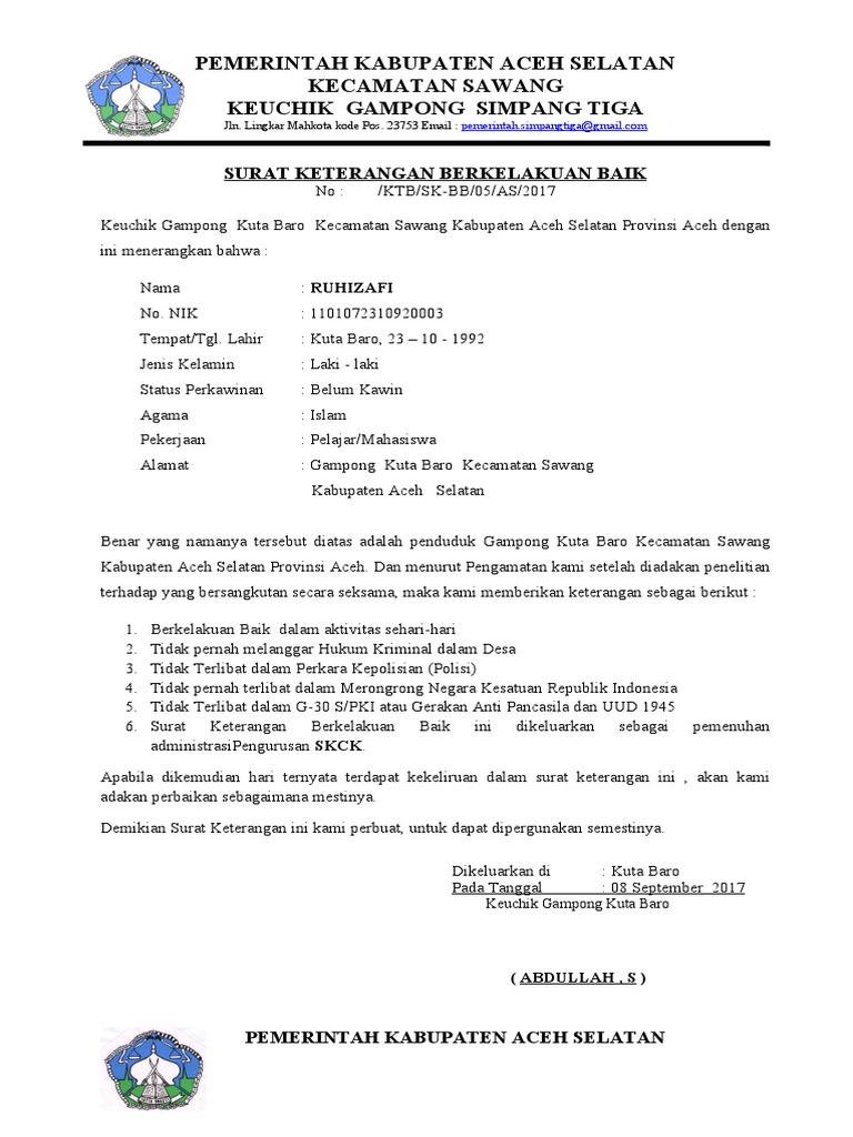 SK Berkelakuan Baik KTB | PDF