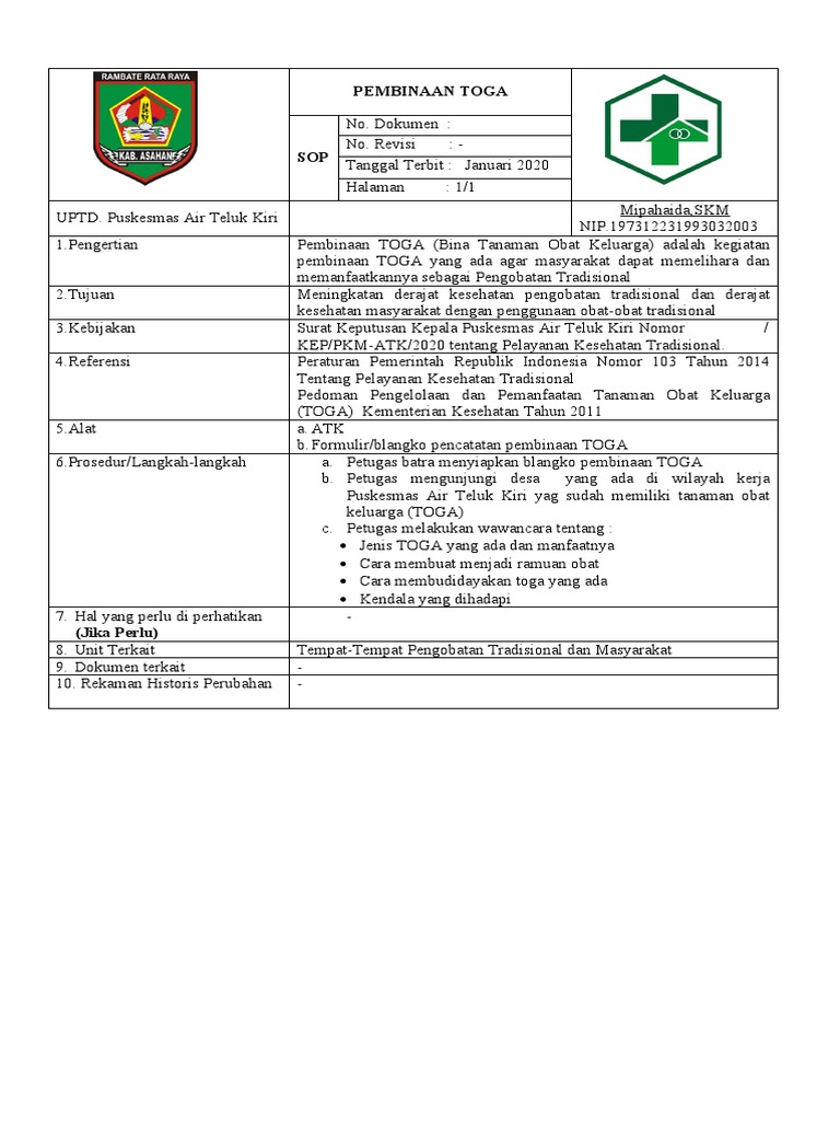 Sop PEMBINAAN TOGA | PDF