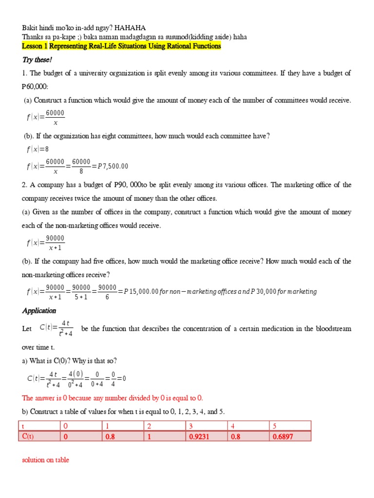 GenMath Q1 Module2 Rational Function | PDF | Resistor | Volt