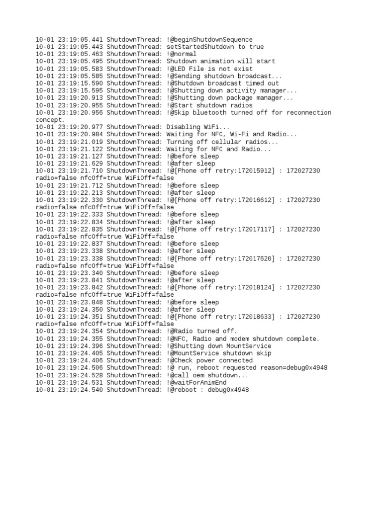 Log Of An Android Device Shutdown Sequence Pdf Wireless Computer Engineering