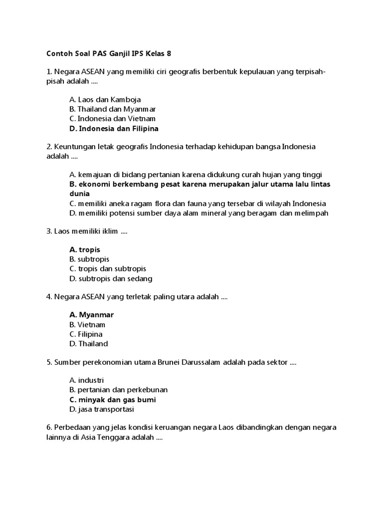 Contoh Soal PAS Ganjil IPS Klas 8 | PDF