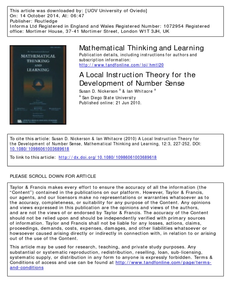Mathematical Thinking and Learning | PDF | Teachers | Learning