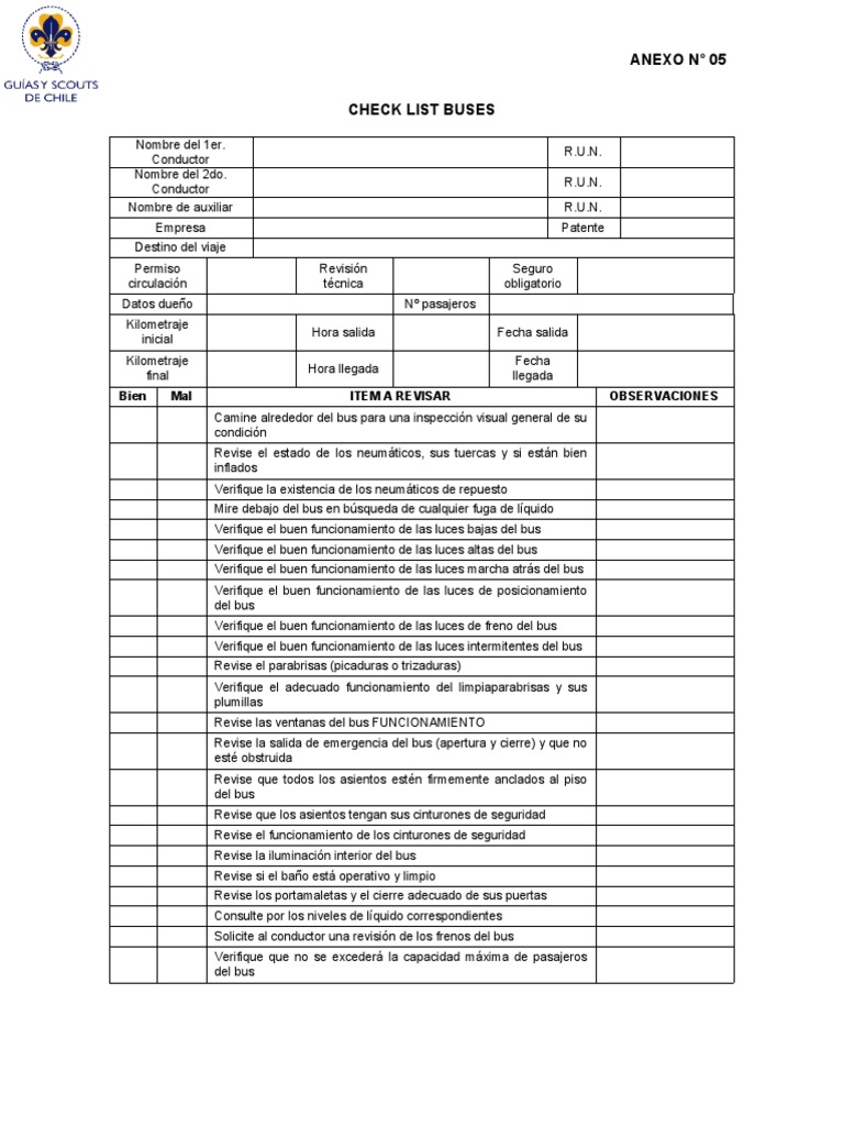 Check List de Inspección para Buses | PDF | Vehículos | Bienes ...