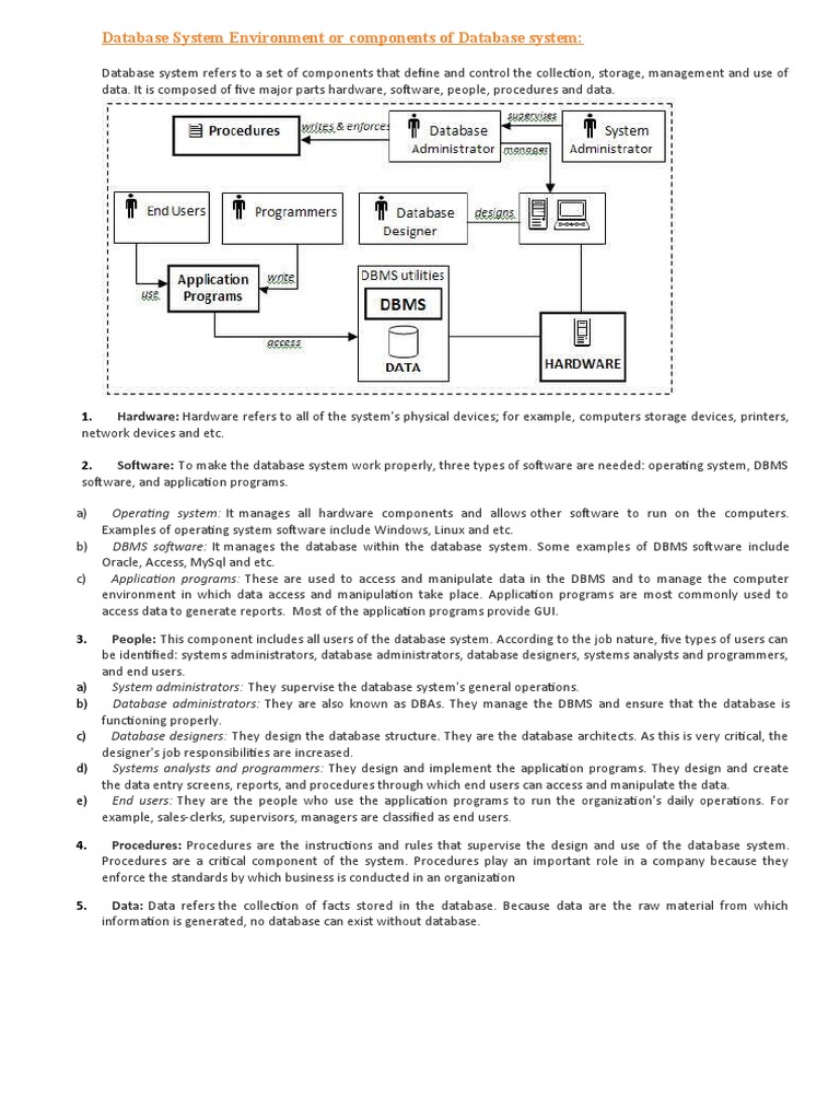 Database System Environment Or Components Of Database System Pdf Relational Database Databases